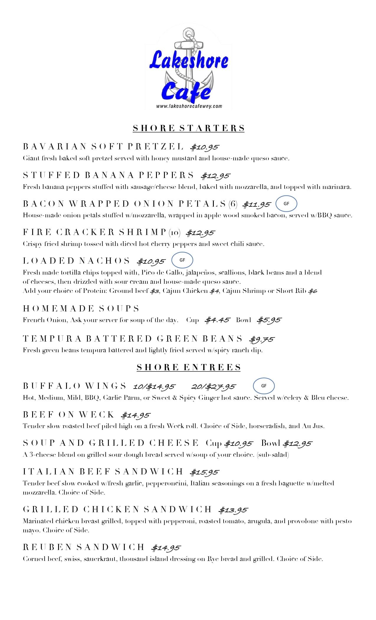 Menu | Lake Shore Cafe